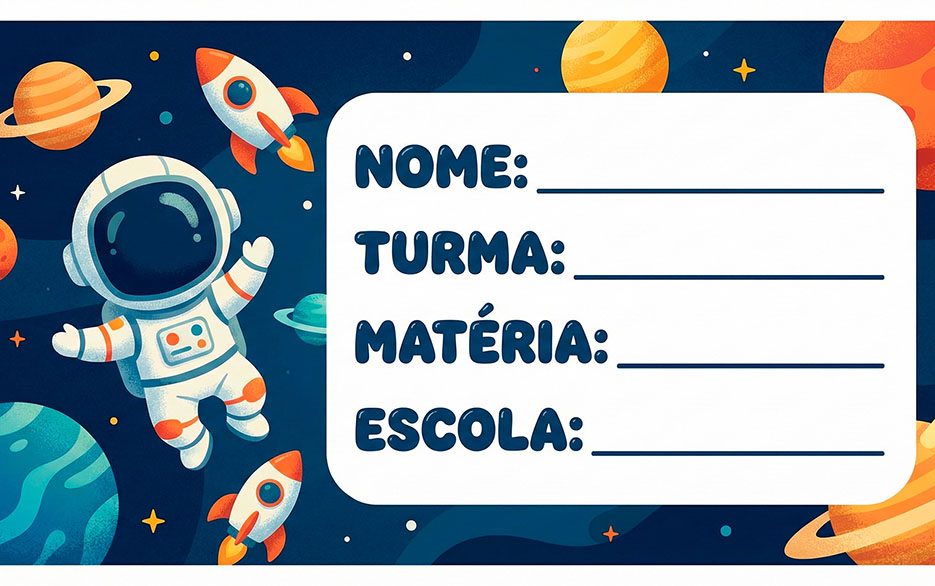 Astronauta Etiqueta Desenho com Foguetes - Imagem Legal