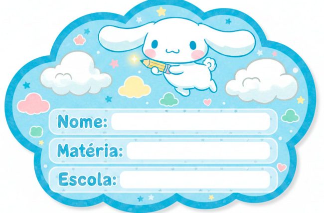 Cinnamoroll Etiqueta para Preencher - Imagem Legal