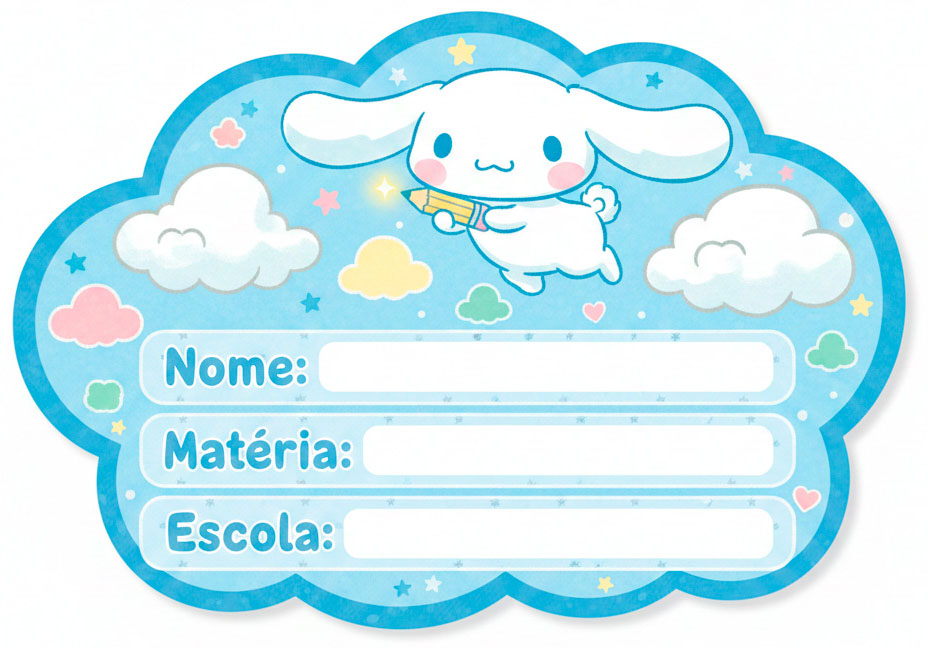 Cinnamoroll Etiqueta para Preencher - Imagem Legal