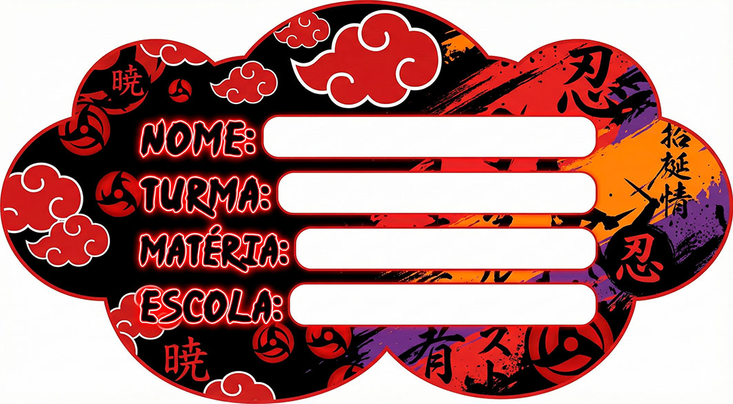 Etiqueta Escolar Naruto para Preencher - Imagem Legal