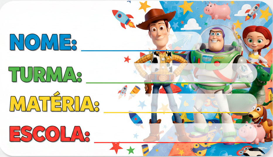 Etiqueta Escolar Toy Story para Caderno - Imagem Legal