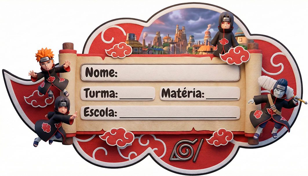 Etiqueta Escolar para Imprimir Naruto - Imagem Legal