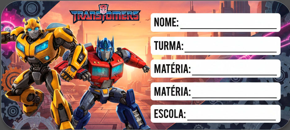 Etiqueta Transformers Bumblebee e Optimus Prime - Imagem Legal