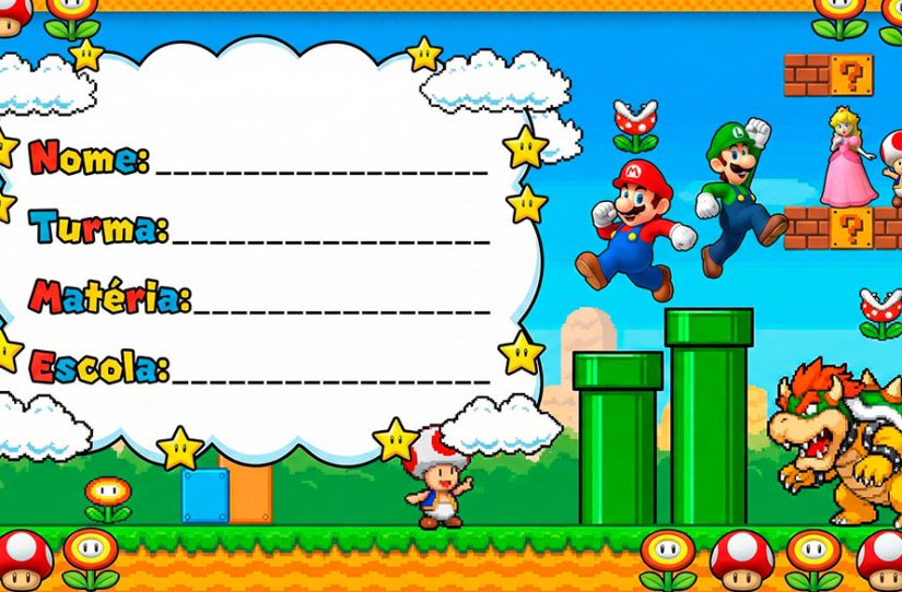 Etiqueta para Caderno Super Mario Bros - Imagem Legal