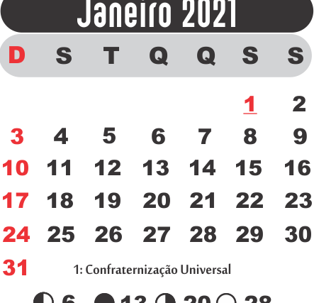 Calendário 2021 Janeiro - Imagem Legal