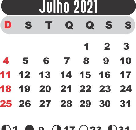 Calendário 2021 Julho - Imagem Legal