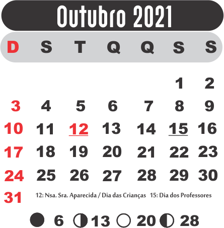 Calendário 2021 Outubro - Imagem Legal