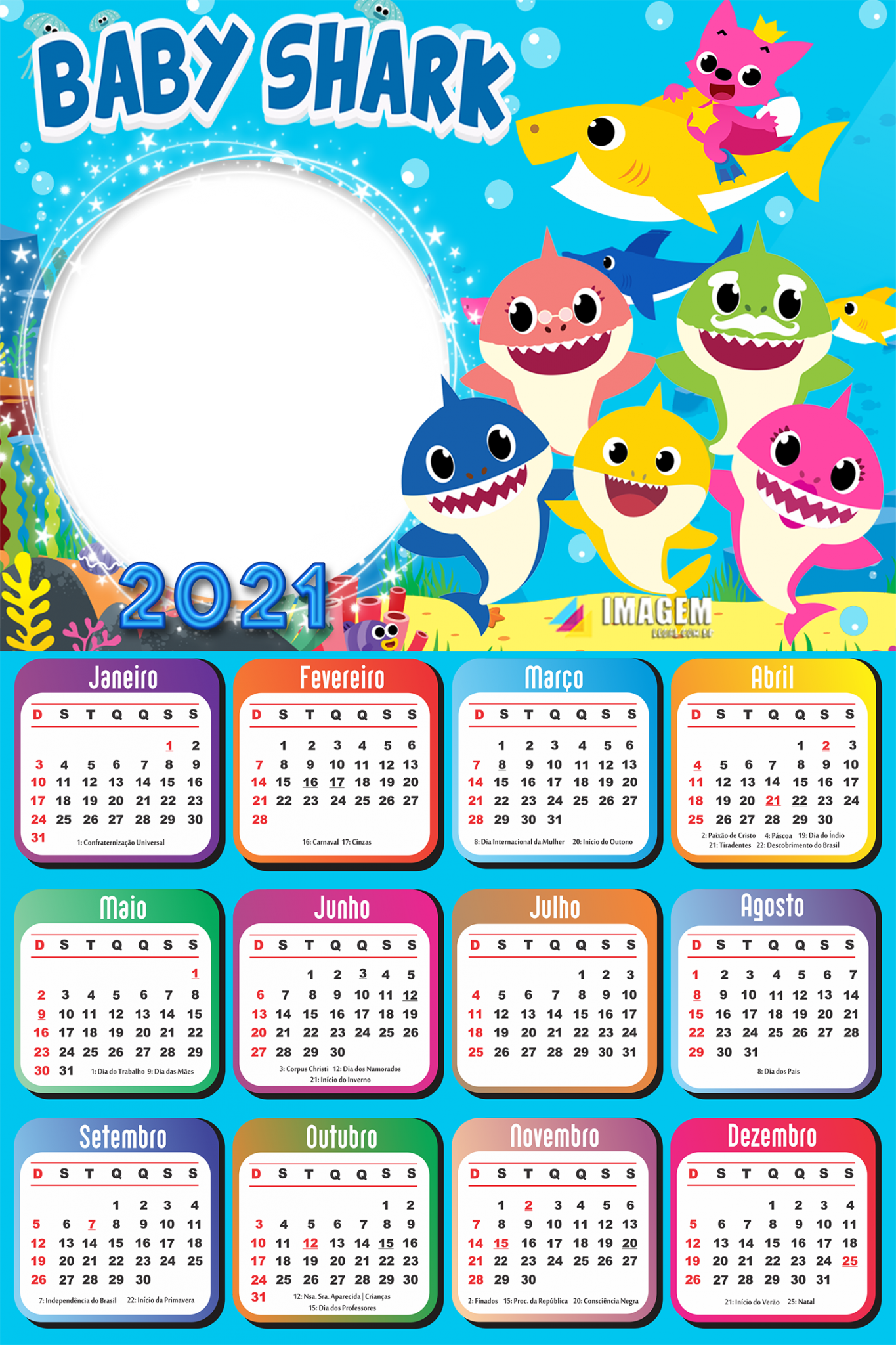 Calendário 2021 Baby Shark Foto Moldura Digital - Imagem Legal