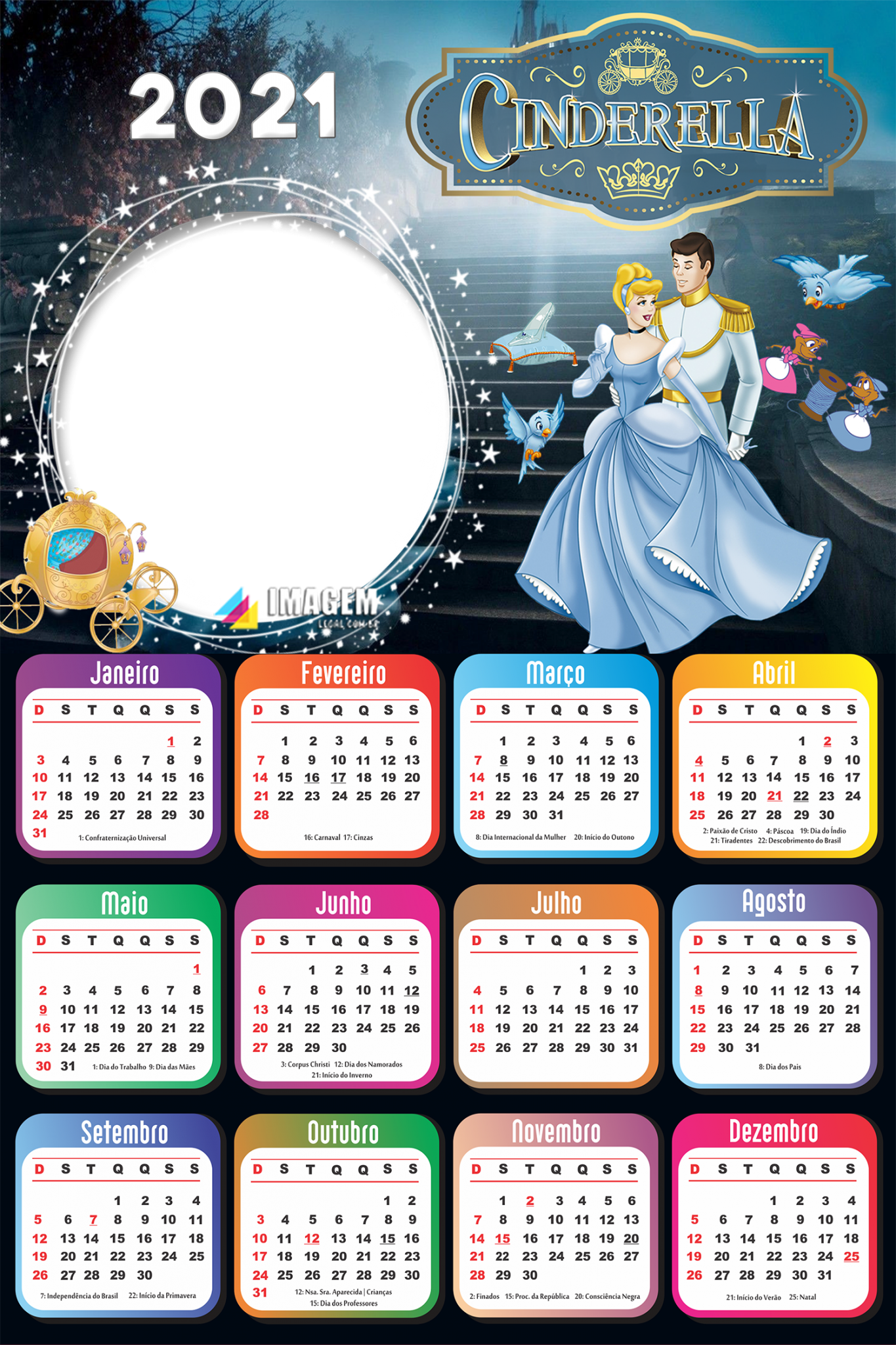 Calendário 2021 Personalizado Cinderella – Imagem Legal