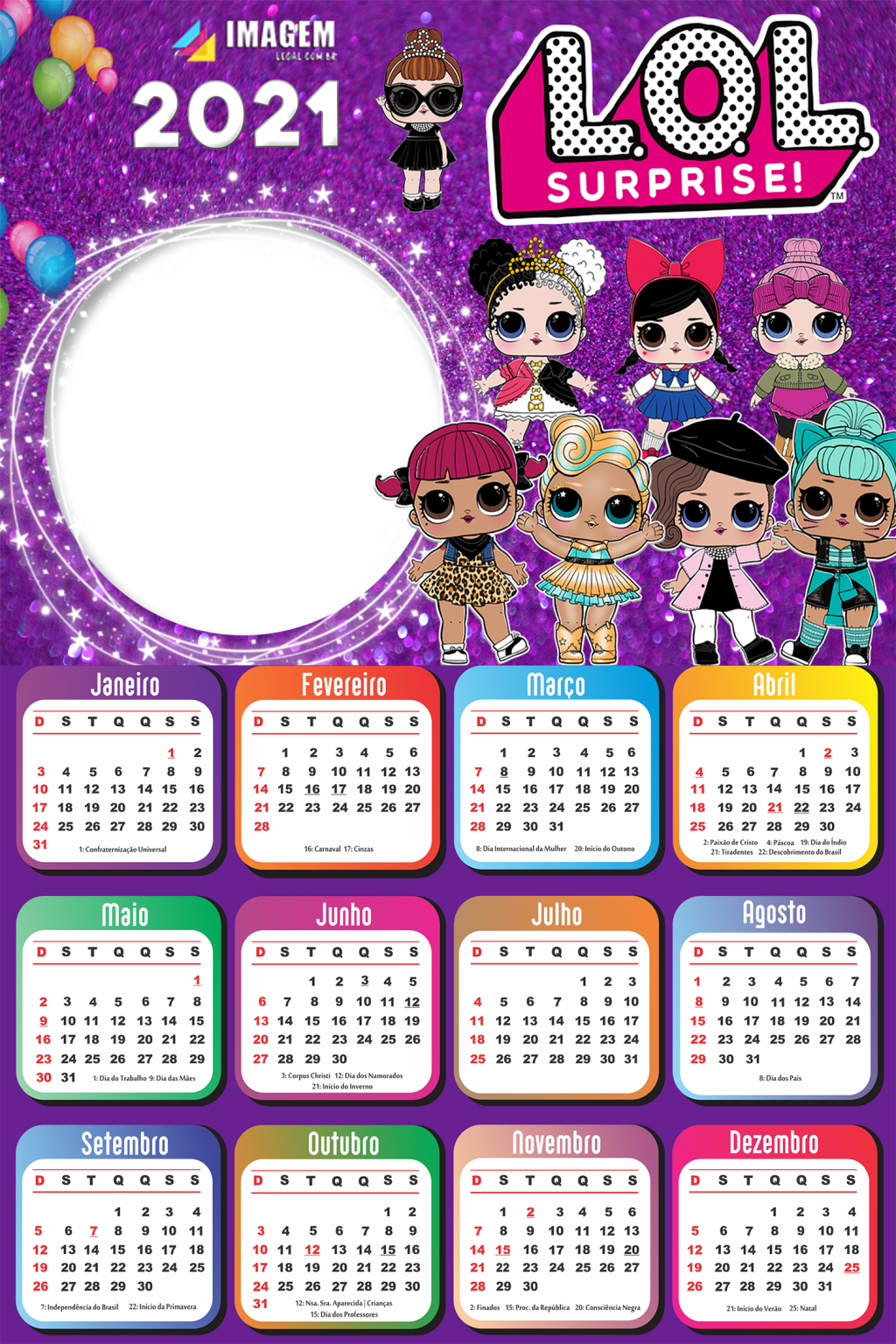 Montagem de Foto de Amor Calendário 2021 LOL Surprise - Imagem Legal