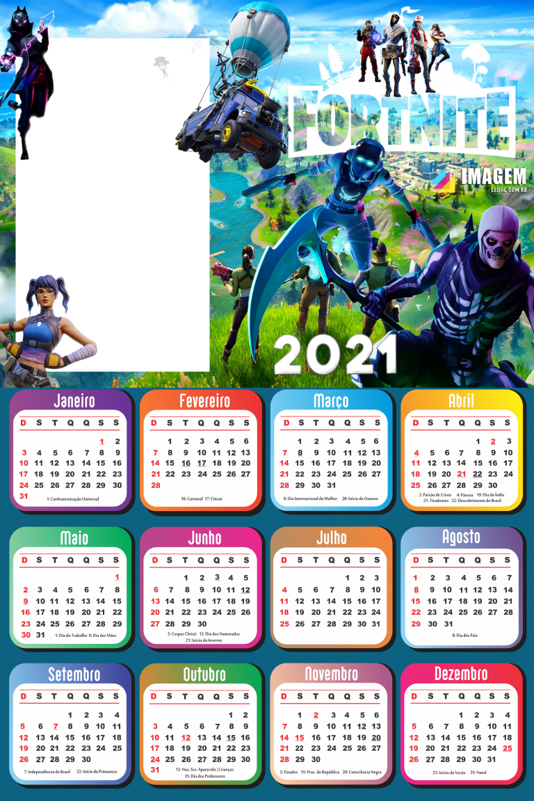 Calendário 2021 Fortnite PNG Moldura - Imagem Legal