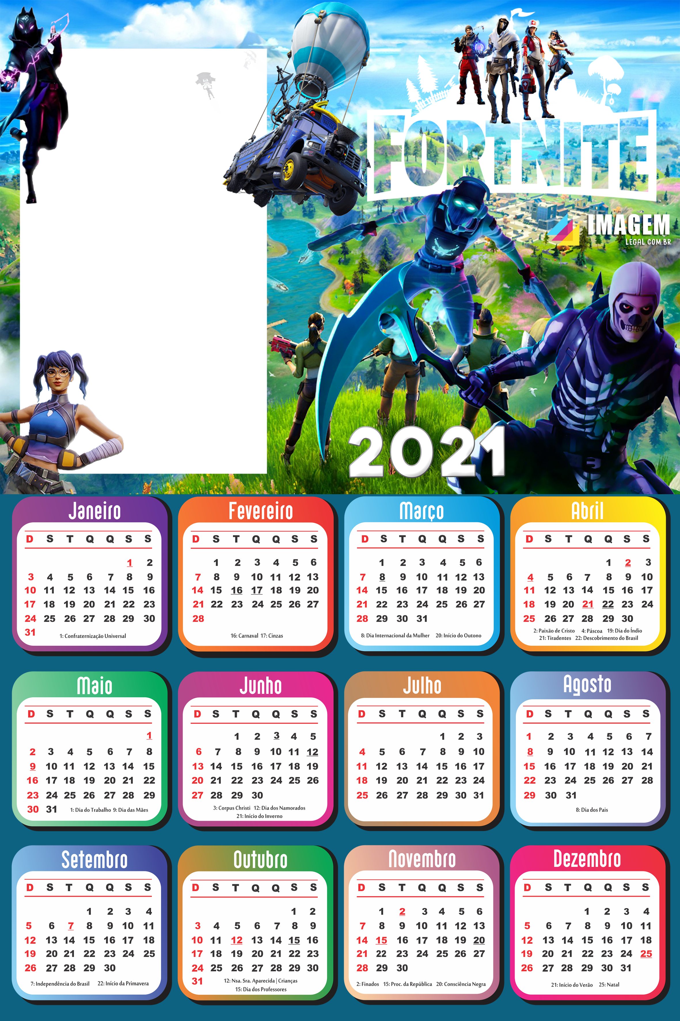 Calendário 2021 Fortnite PNG Moldura - Imagem Legal