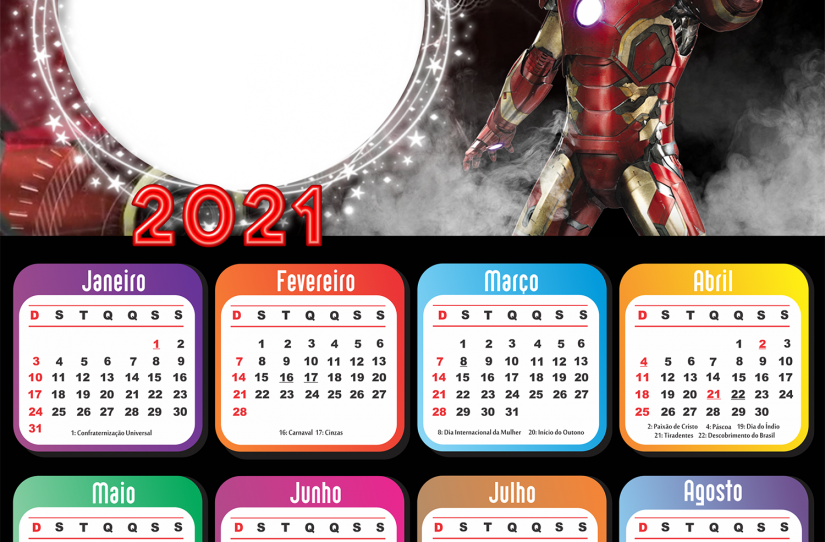 Calendário 2021 Iron Man Foto Montagem - Imagem Legal