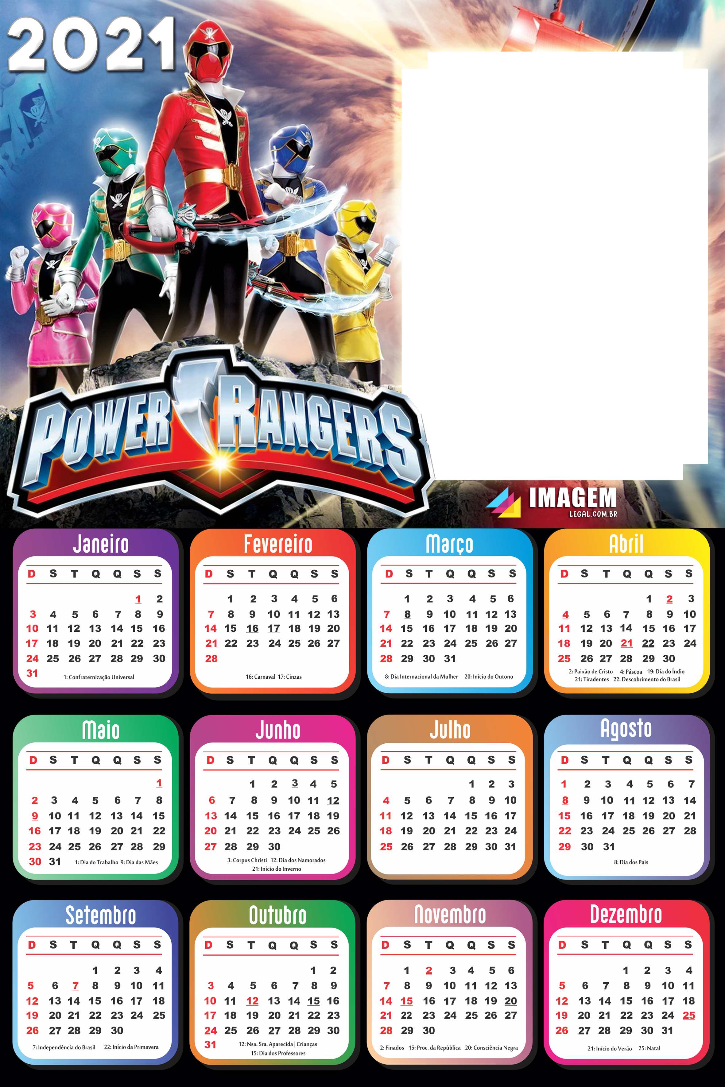 Calendário 2021 Power Rangers PNG - Imagem Legal