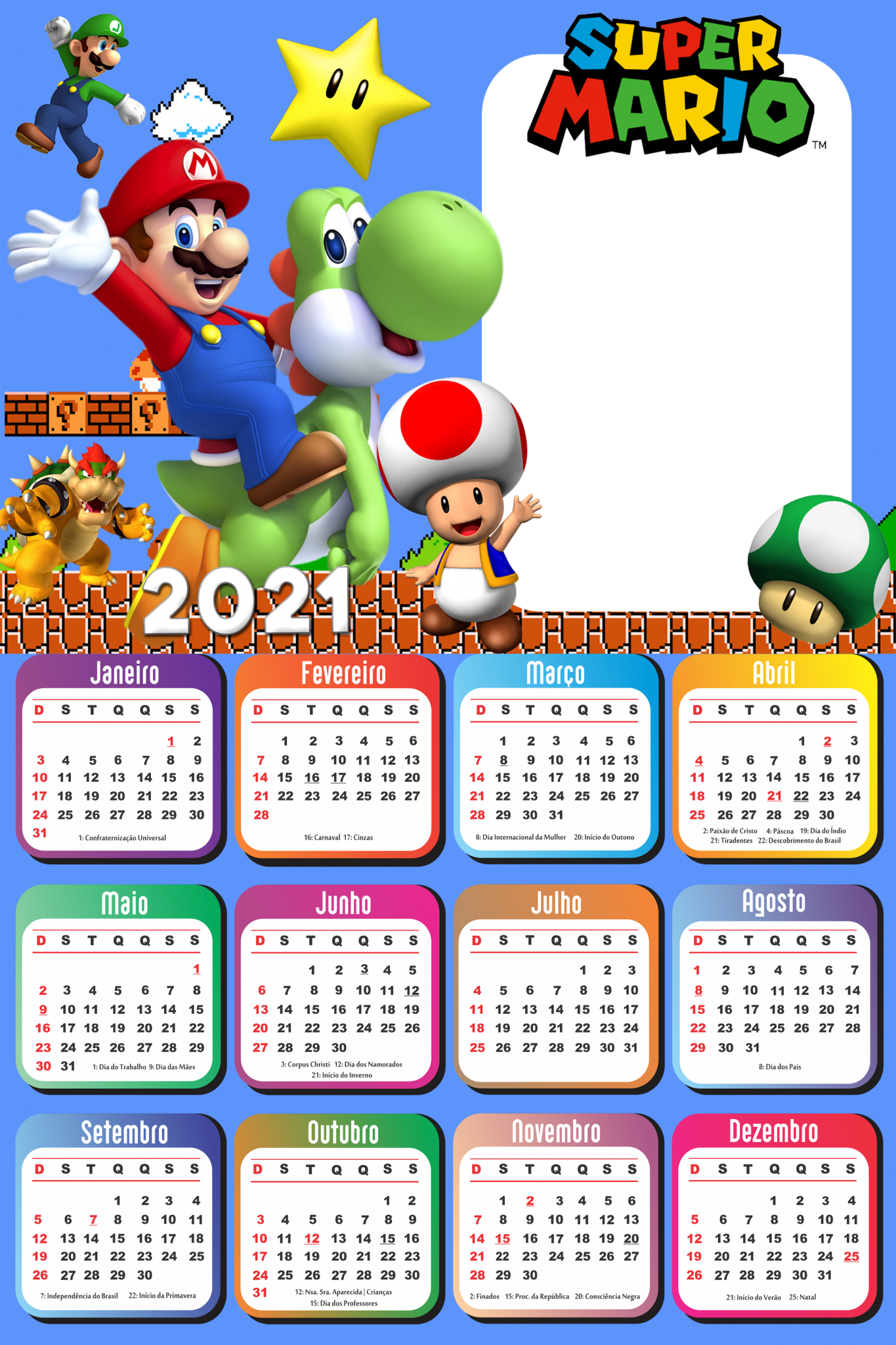 Calendário 2021 Super Mario PNG – Imagem Legal