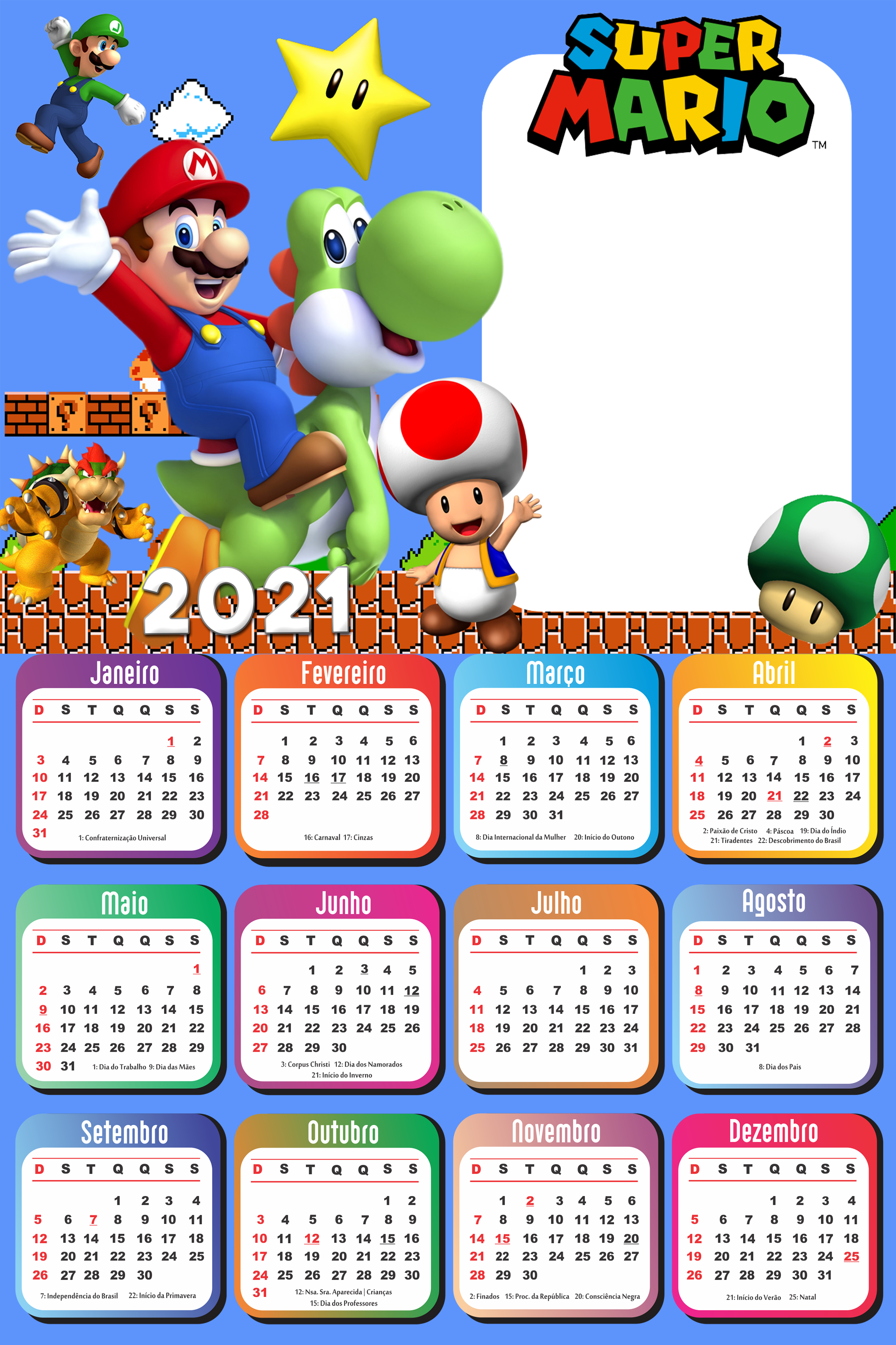 Calendário 2021 Super Mario PNG – Imagem Legal