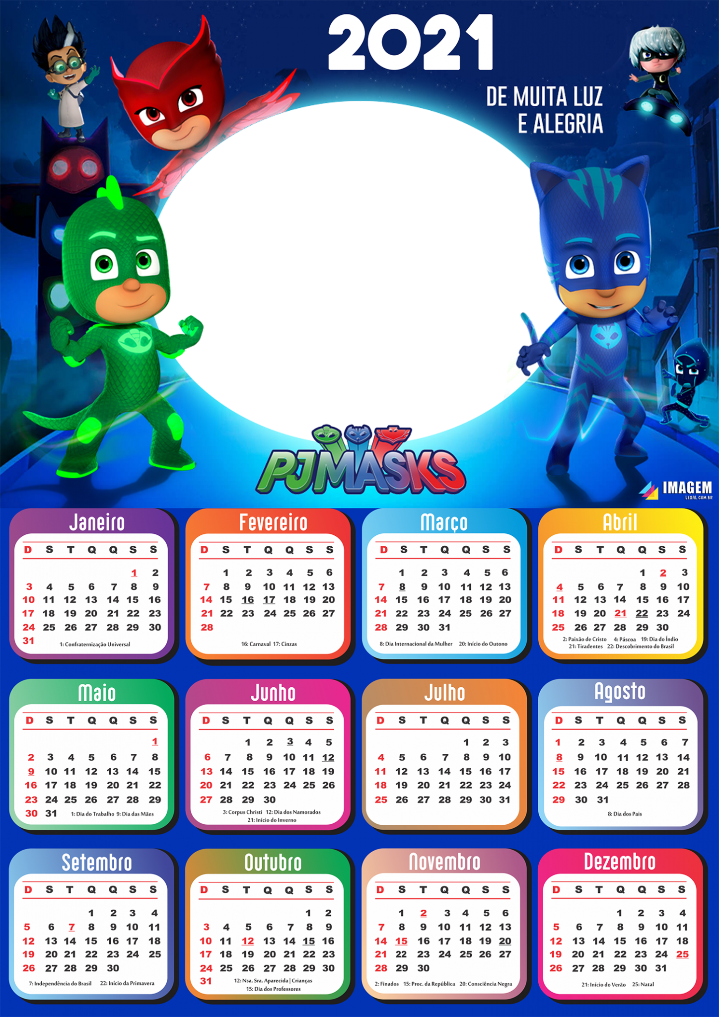 Calendário PNG 2021 PJ Masks - Imagem Legal