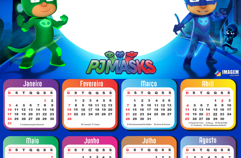 Calendário PNG 2021 PJ Masks - Imagem Legal