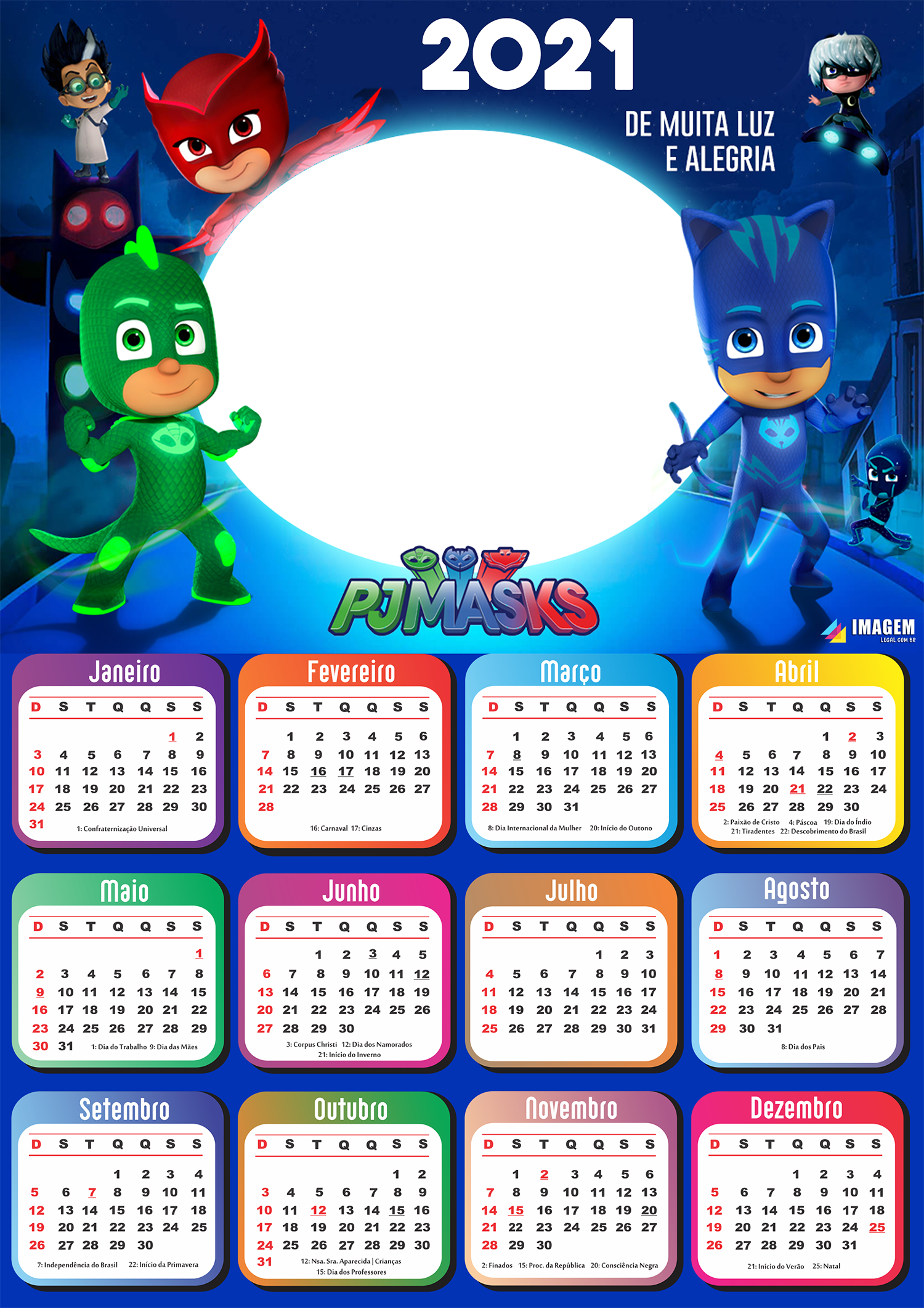 Calendário PNG 2021 PJ Masks - Imagem Legal