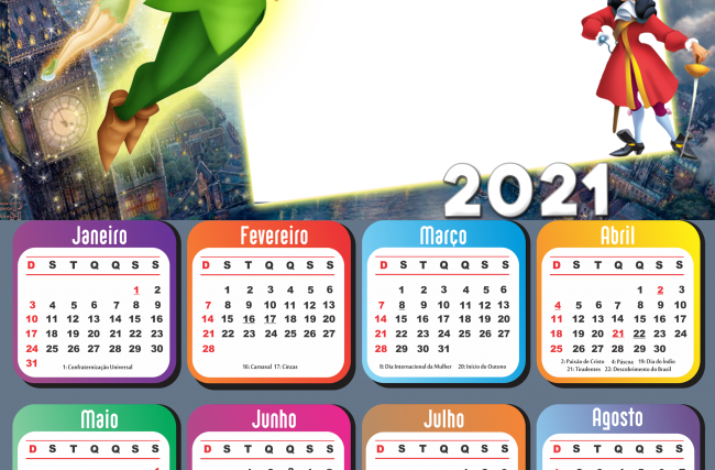 Montar Foto Calendário 2021 Peter Pan - Imagem Legal