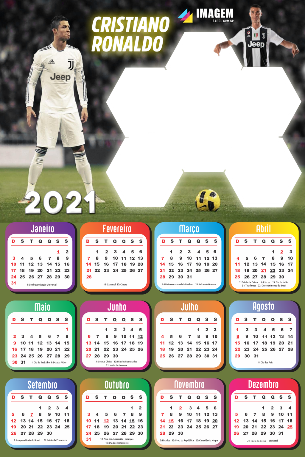 Calendário 2021 Cristiano Ronaldo Juventus PNG - Imagem Legal