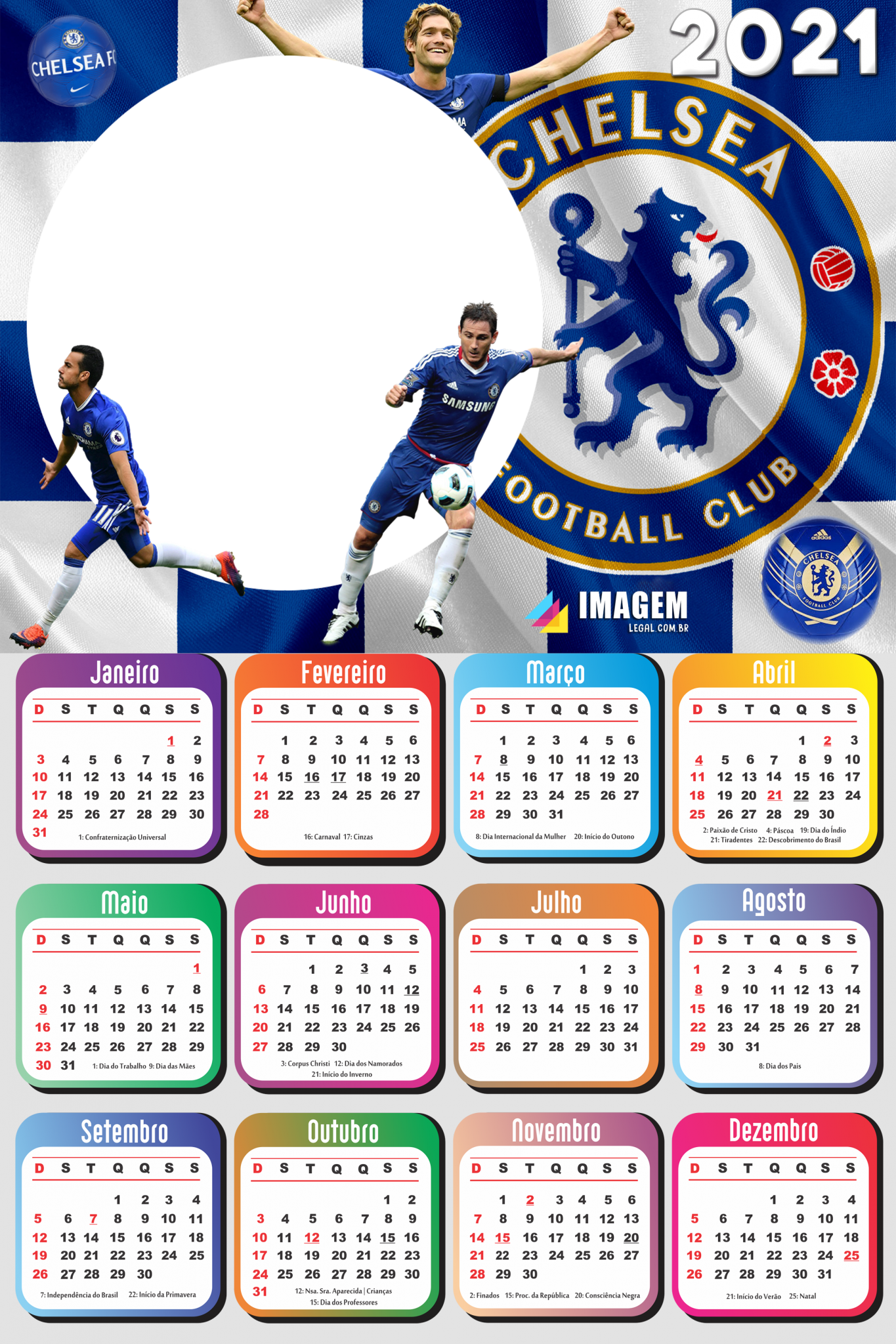 Moldura Calendário 2021 Chelsea Football Club - Imagem Legal