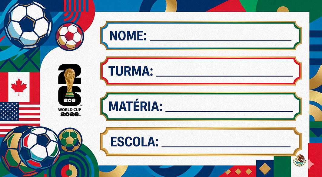Etiqueta para Caderno Copa do Mundo 2026 - Imagem Legal