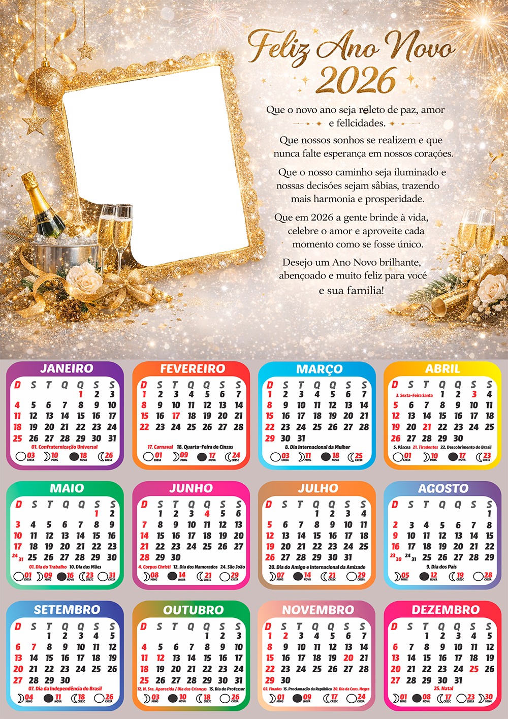 Calendário 2026 Cartão de Próspero Ano Novo 2026 - Imagem Legal