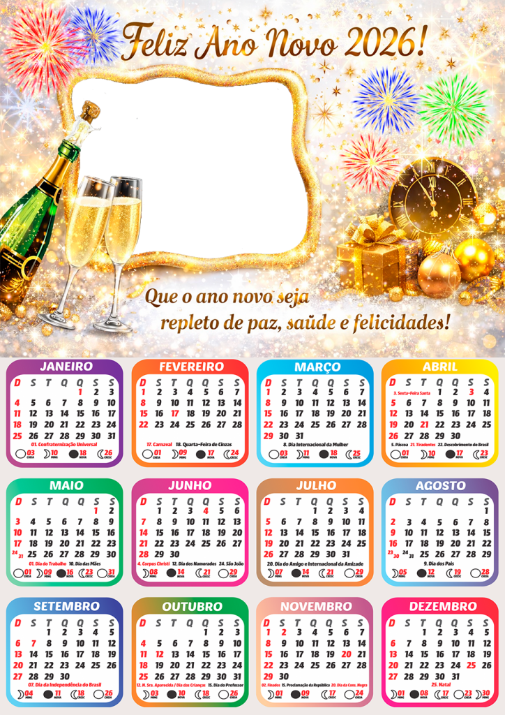 Calendário 2026 Votos de Próspero Ano Novo 2026 - Imagem Legal