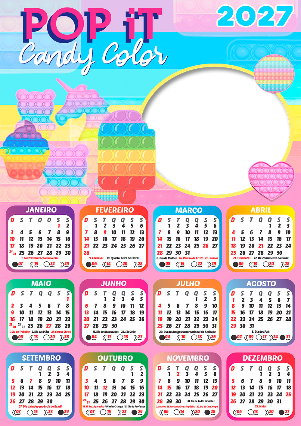 Calendário 2027 Pop iT Candy Color Moldura de Foto – Imagem Legal